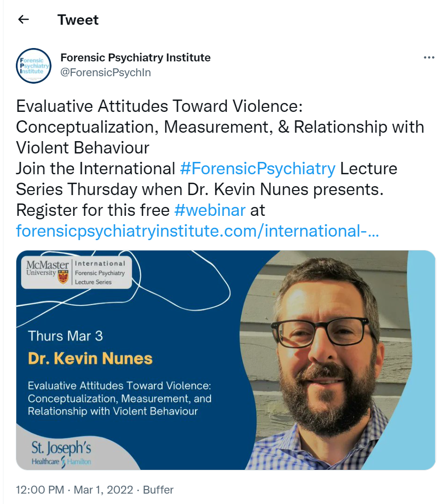 Upcoming Webinar by Dr. Kevin Nunes- Evaluative Attitudes Toward ...