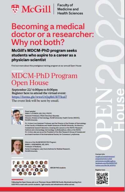 MDCM PhD Program Open House September 22nd - Department of Biology