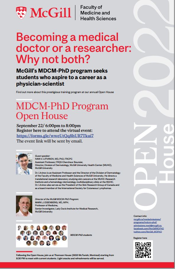 MDCM PhD Program Open House September 22nd - Department of Biology