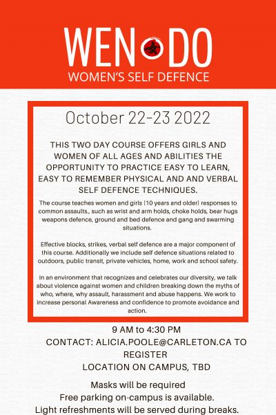 WenDo Women's Self Defense Class October 22 & 23 - Department of Biology