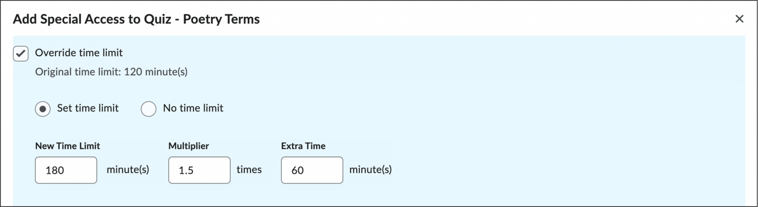 Special Access in Quizzes (Quiz Overrides) - Instructor Support
