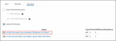 Grading Quizzes - Instructor Support