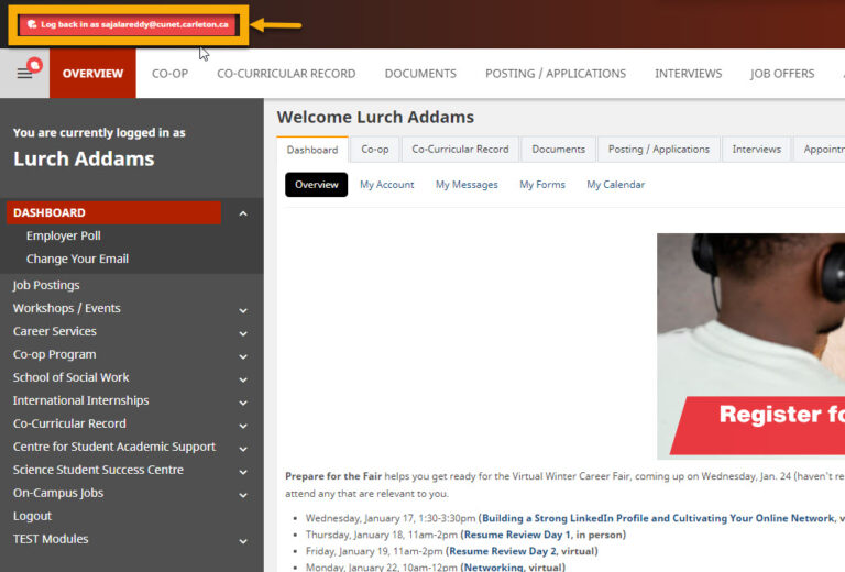 How to login as an Admin or Student - Career Services