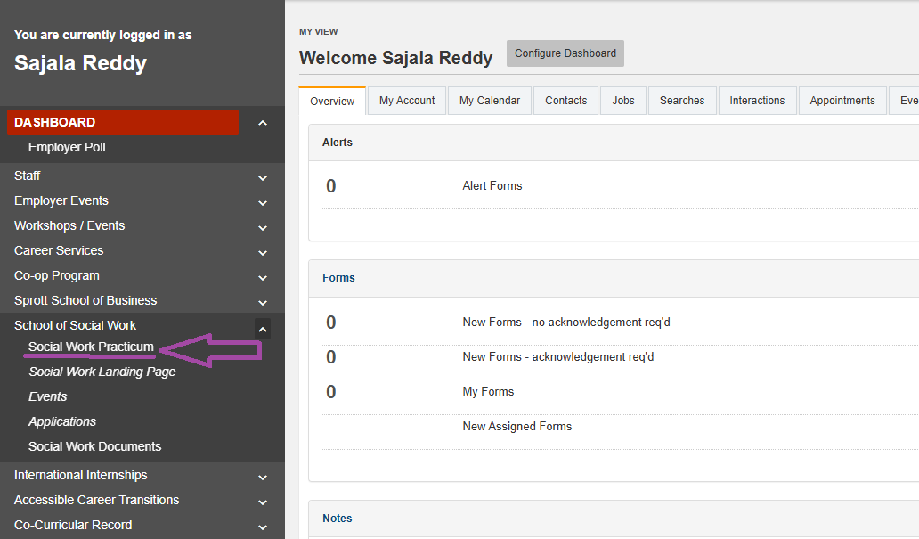 Navigating to a Student Profile - Career Services