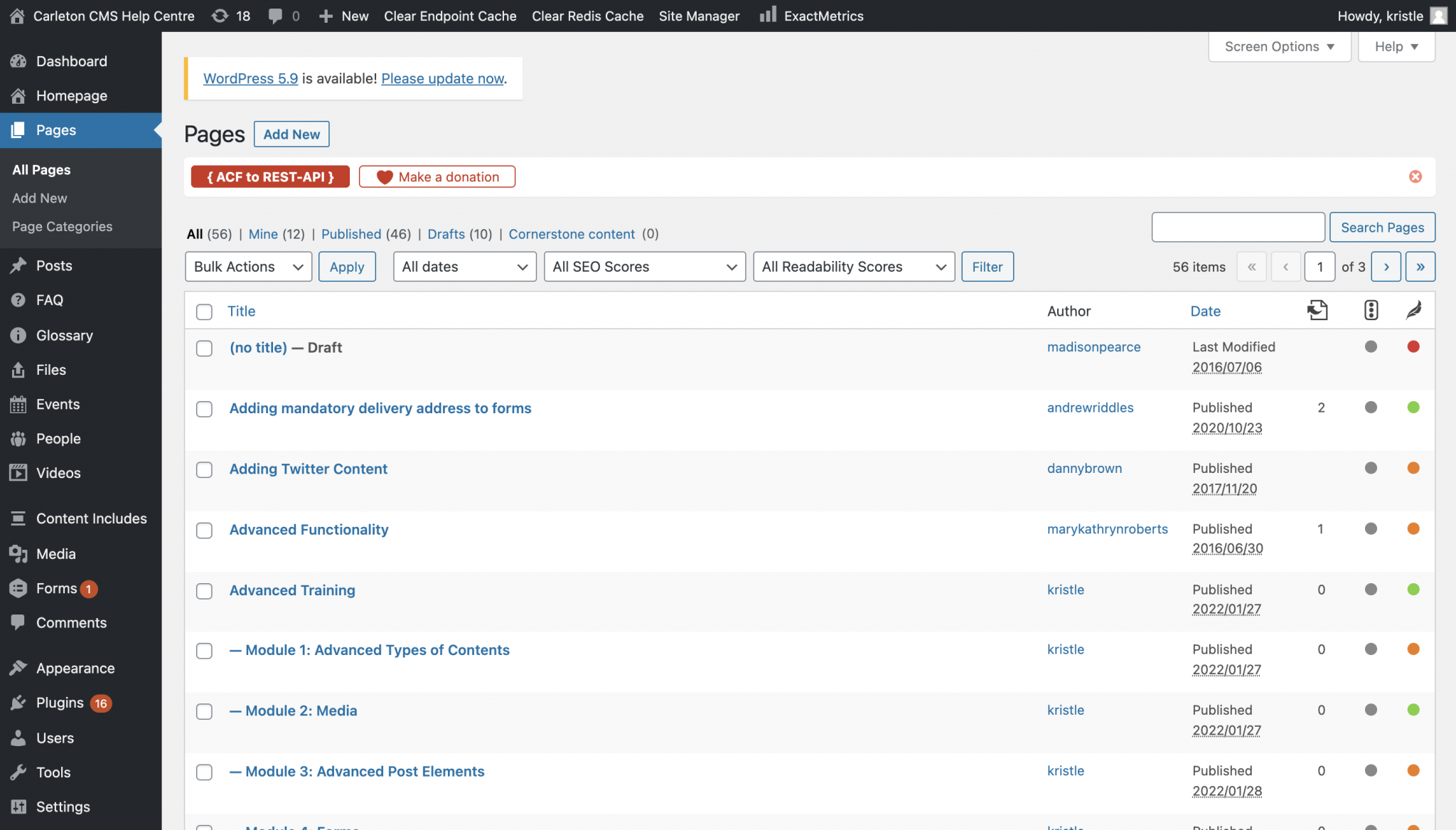 The Dashboard - Carleton CMS Help Centre