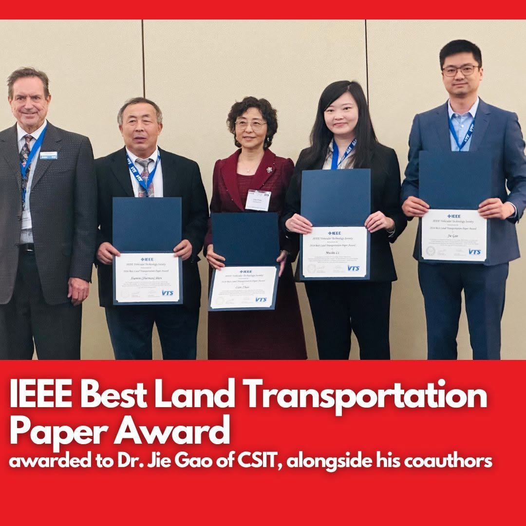 Dr. Jie Gao Received the IEEE Best Land Transportation Paper Award - School of Information ...