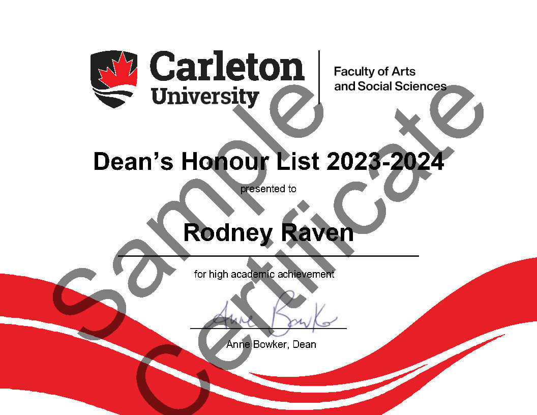 2023-2024 Dean's List Certificate - Faculty of Arts & Social Sciences