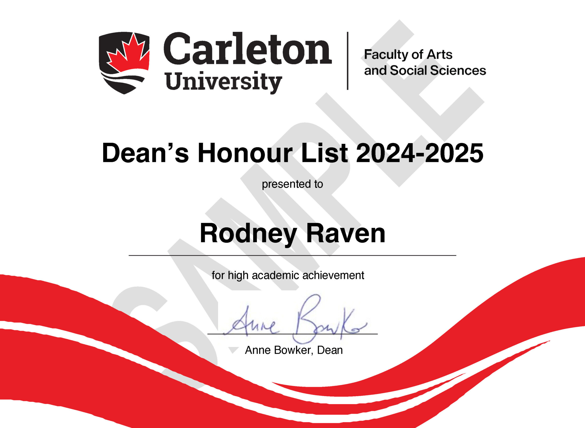 2024-2025 Dean's List Certificate - Faculty of Arts & Social Sciences
