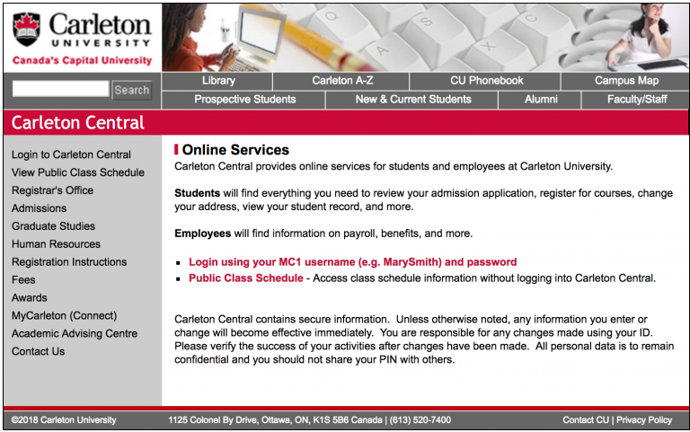 Design Change Coming to Carleton Central Login Page - Information ...