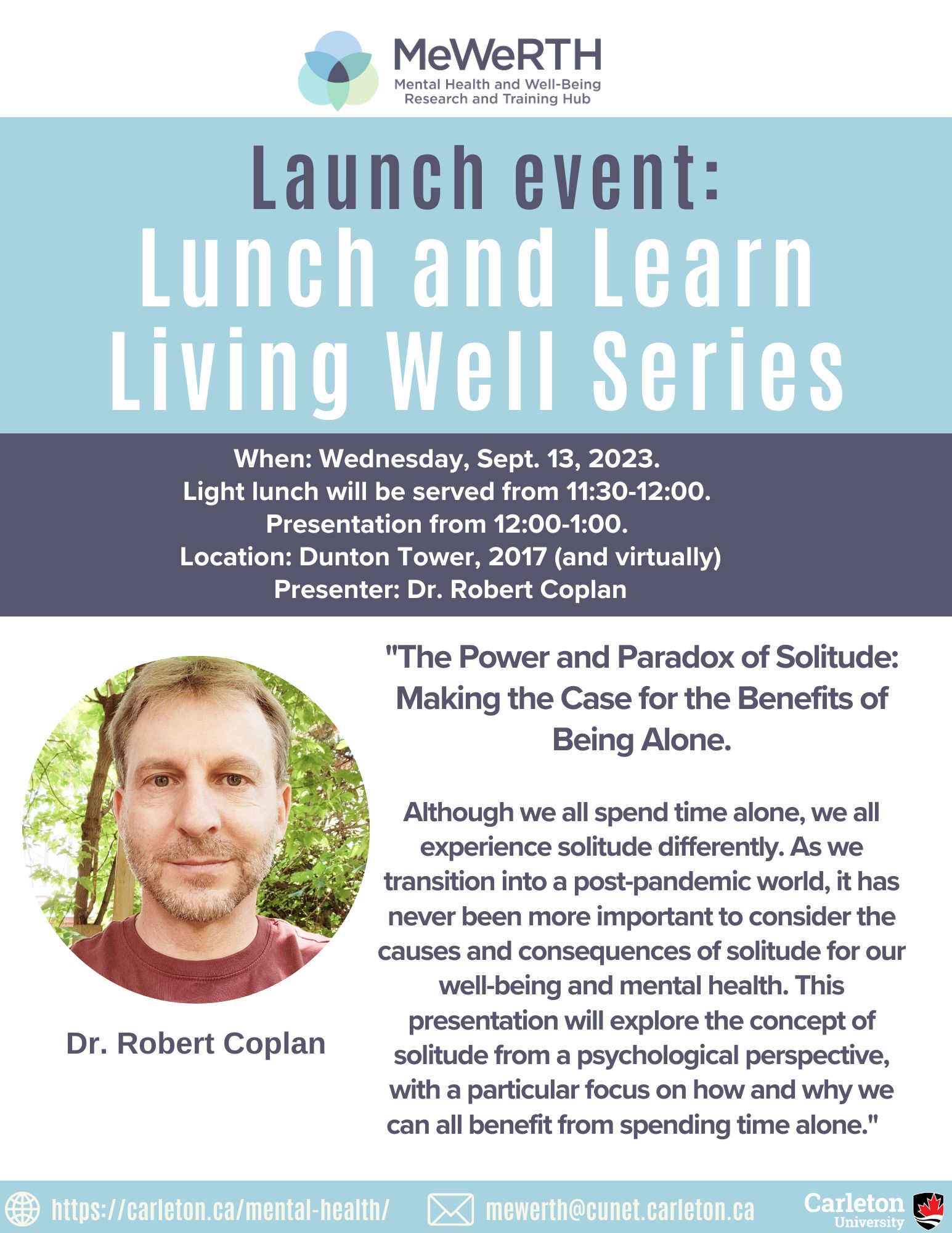 2023 Lunch and Learn Living Well Series - Dr. Robert Coplan - Events - Mental Health and Well ...