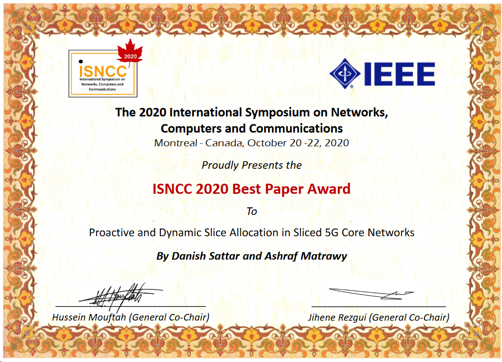 Best Paper Award at IEEE ISNCC - Systems and Computer Engineering