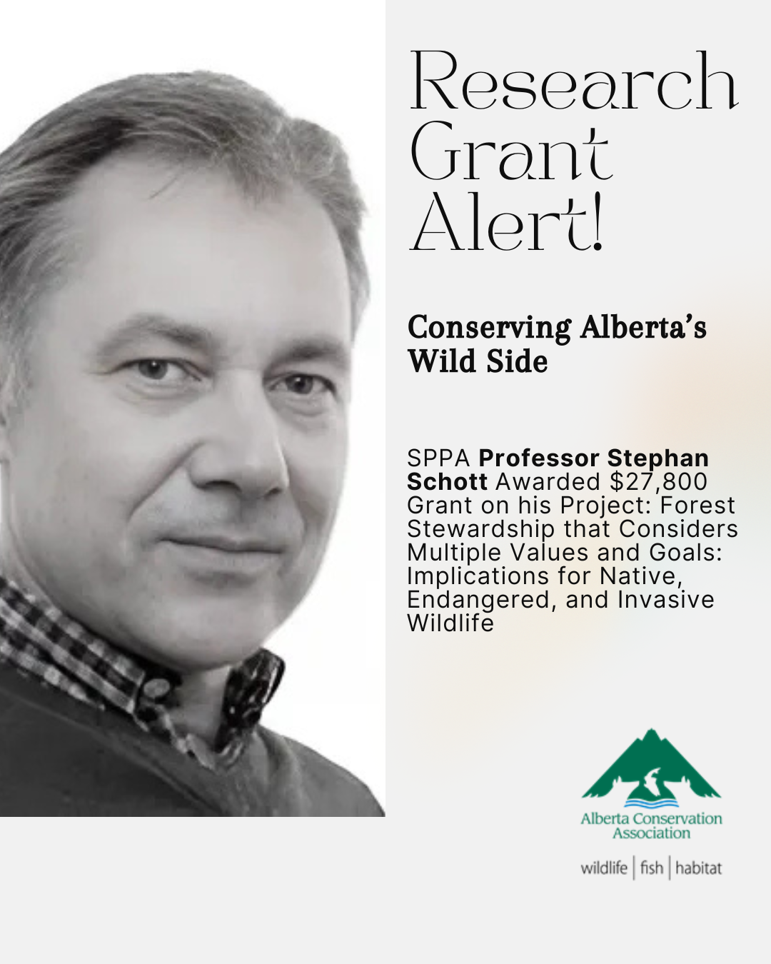 Professor Stephan Schott Awarded a $27,800 Grant by the Alberta ...
